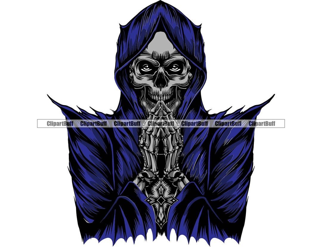Grim Reaper Skeleton Skull Sinister Grin Pray Praying Religious Horror ...
