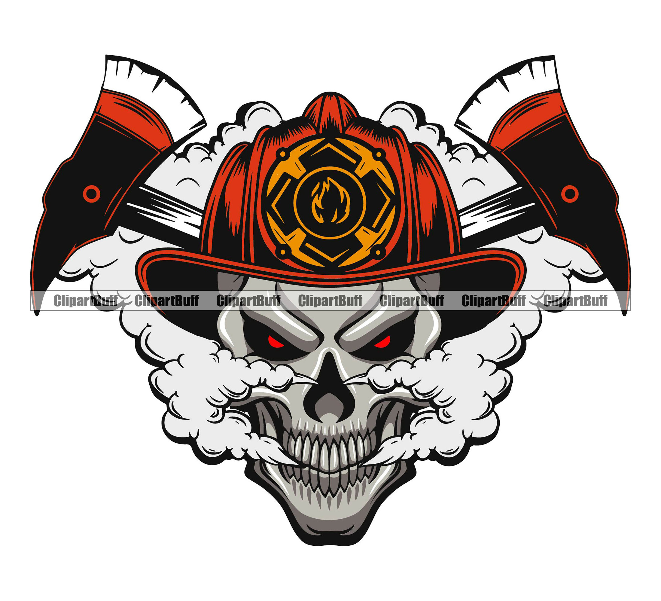 Skull Firefighter Fireman Firefighting Skeleton Red Eyes Axe - Etsy