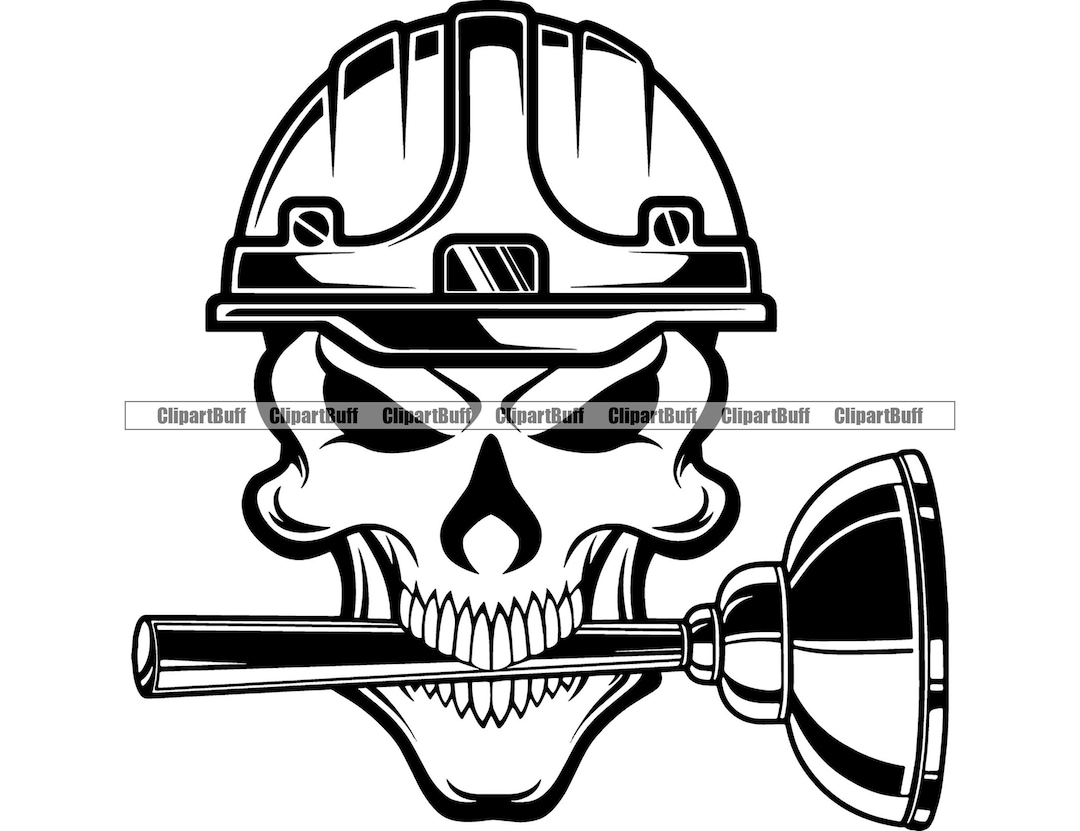 Plumber Skull Biting Plunger Mouth Skeleton Helmet Worker Build Builder ...