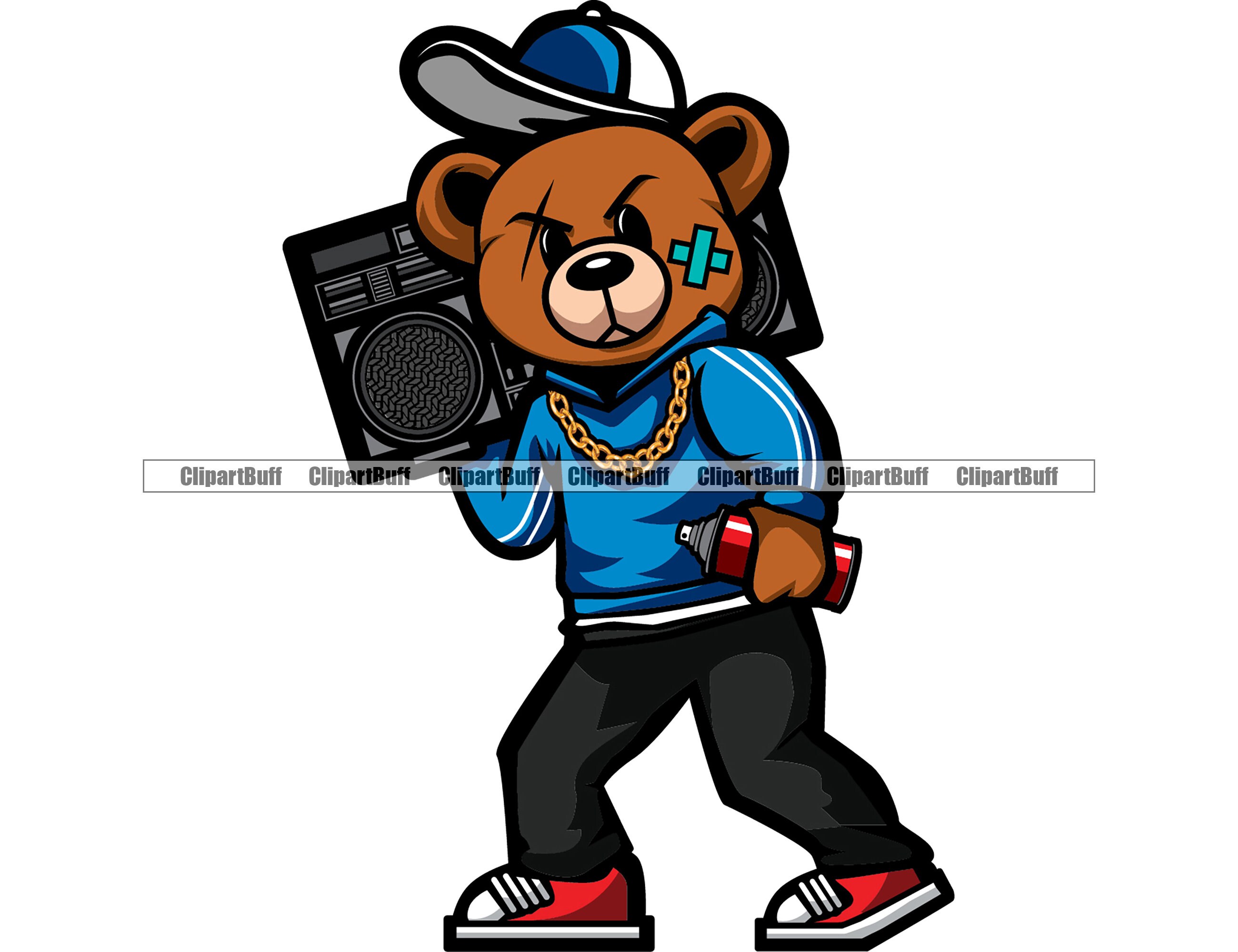Gangster Hustle Teddy Bear B Boy Boombox Radio Spray Paint Graffiti Cap ...
