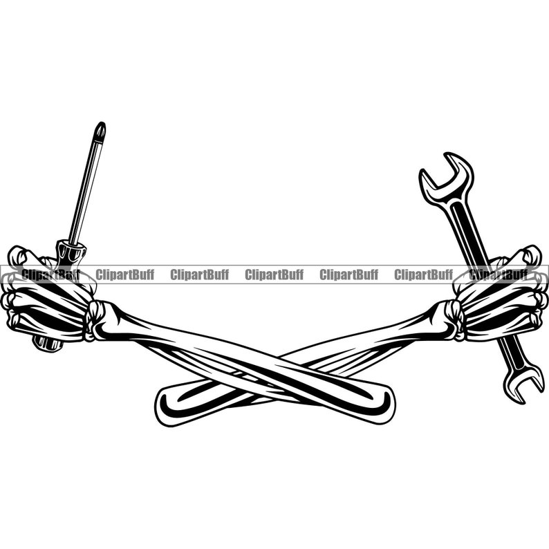 Skull Holding Hand Screwdriver Wrench Skeleton Arm Builder Tool Worker ...