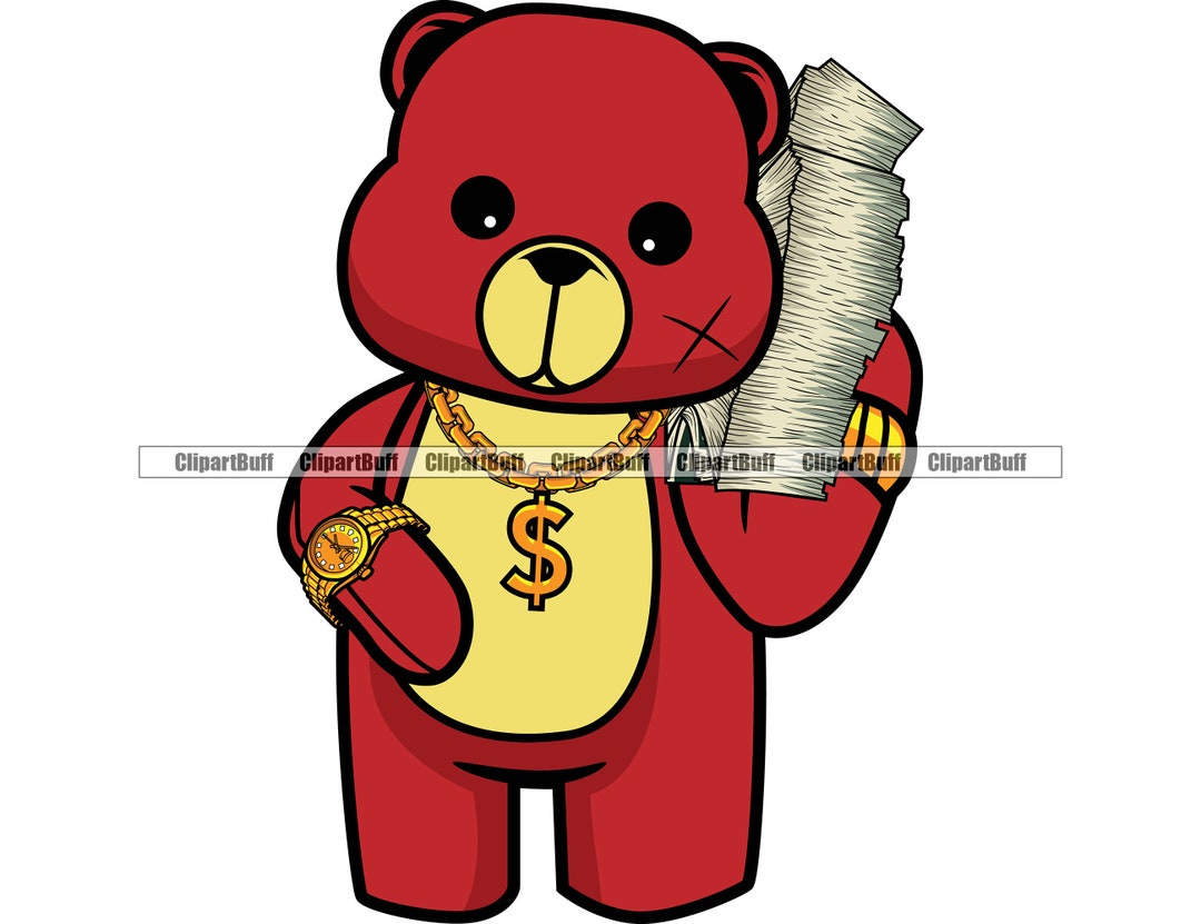 Gangster Hustle Teddy Bear Big Money Stack Gold Dollar Sign Jewelry ...