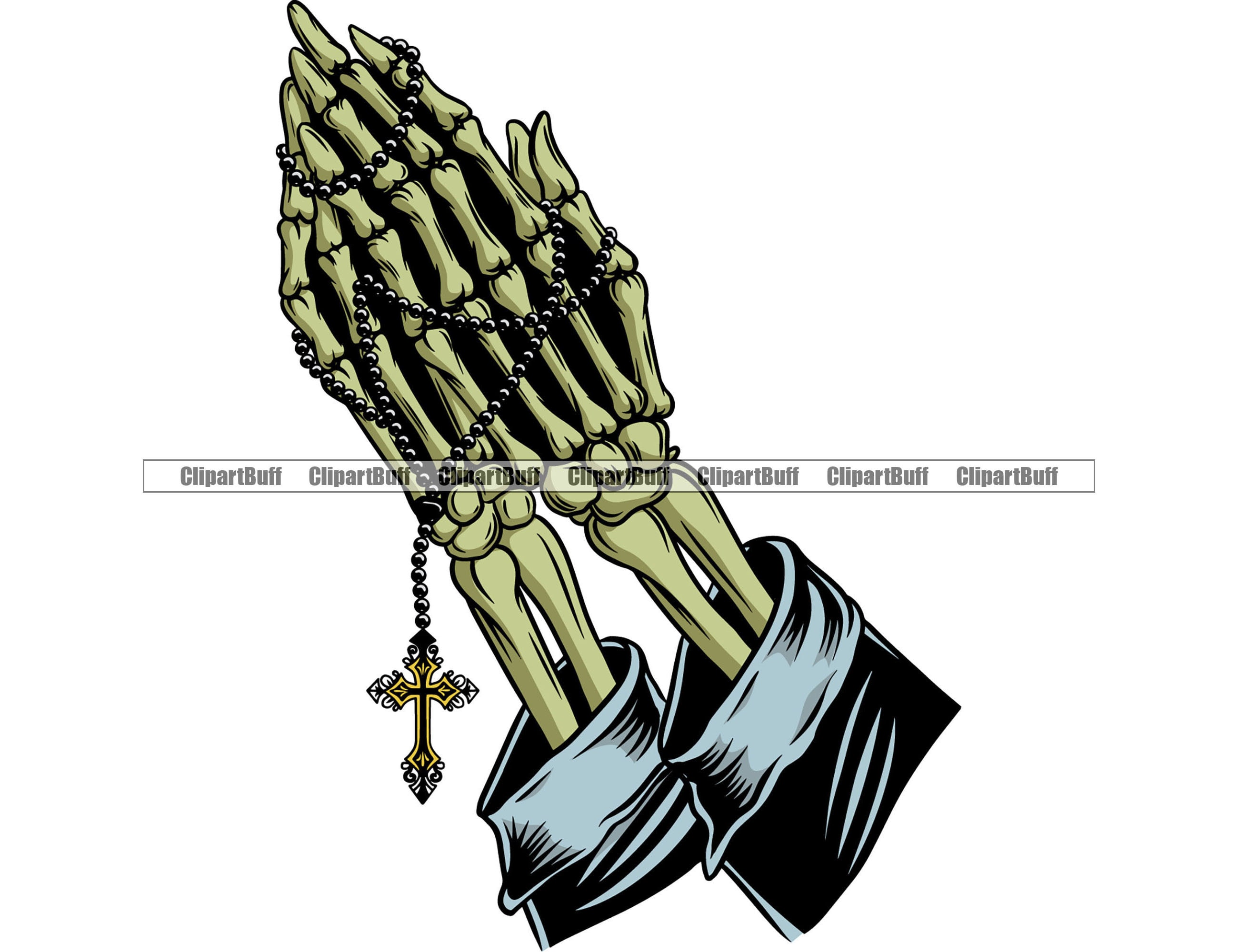 Skull Skeleton Praying Hands Rosary Beads Religious Hand Gesture ...