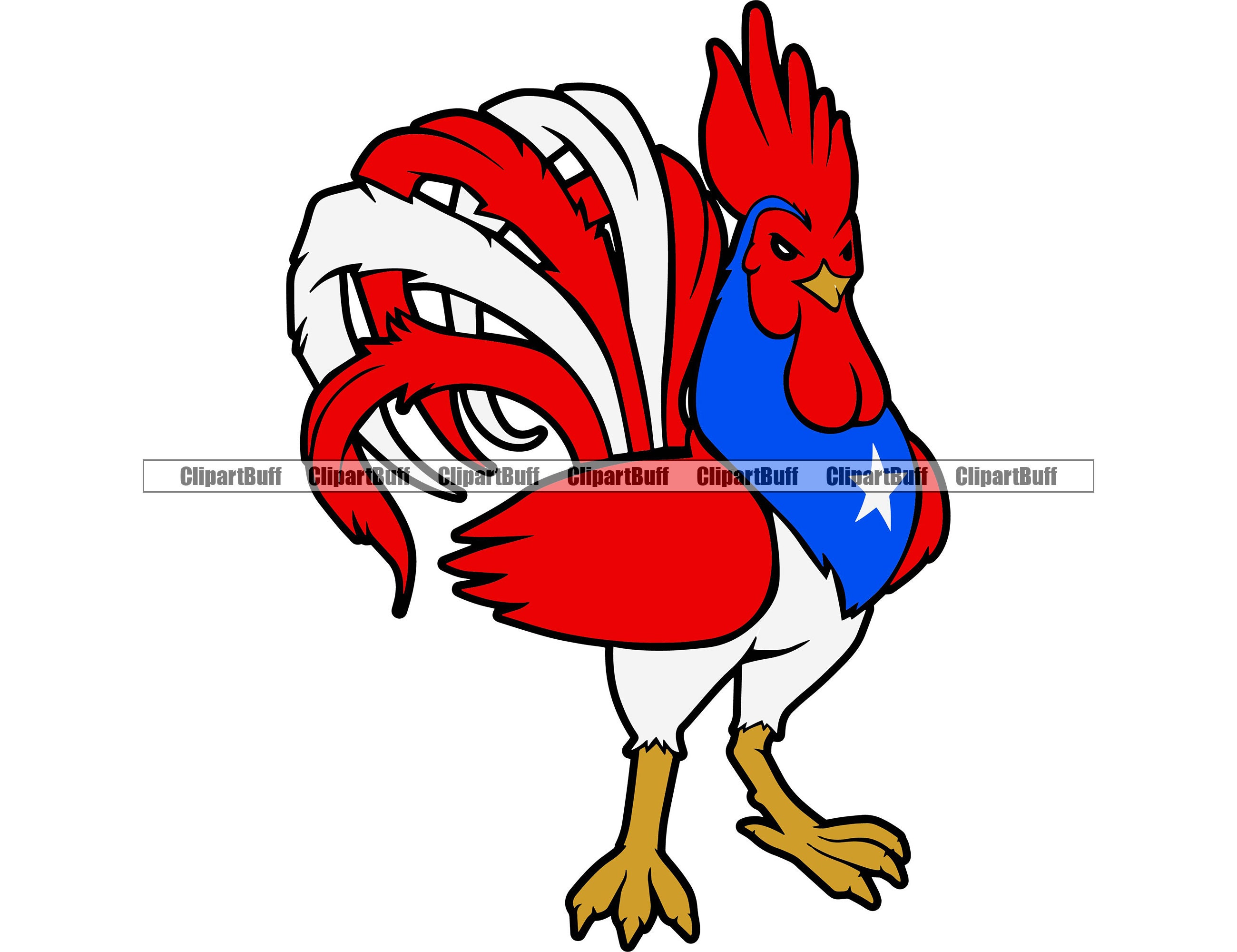 Puerto Rican Flag With Rooster