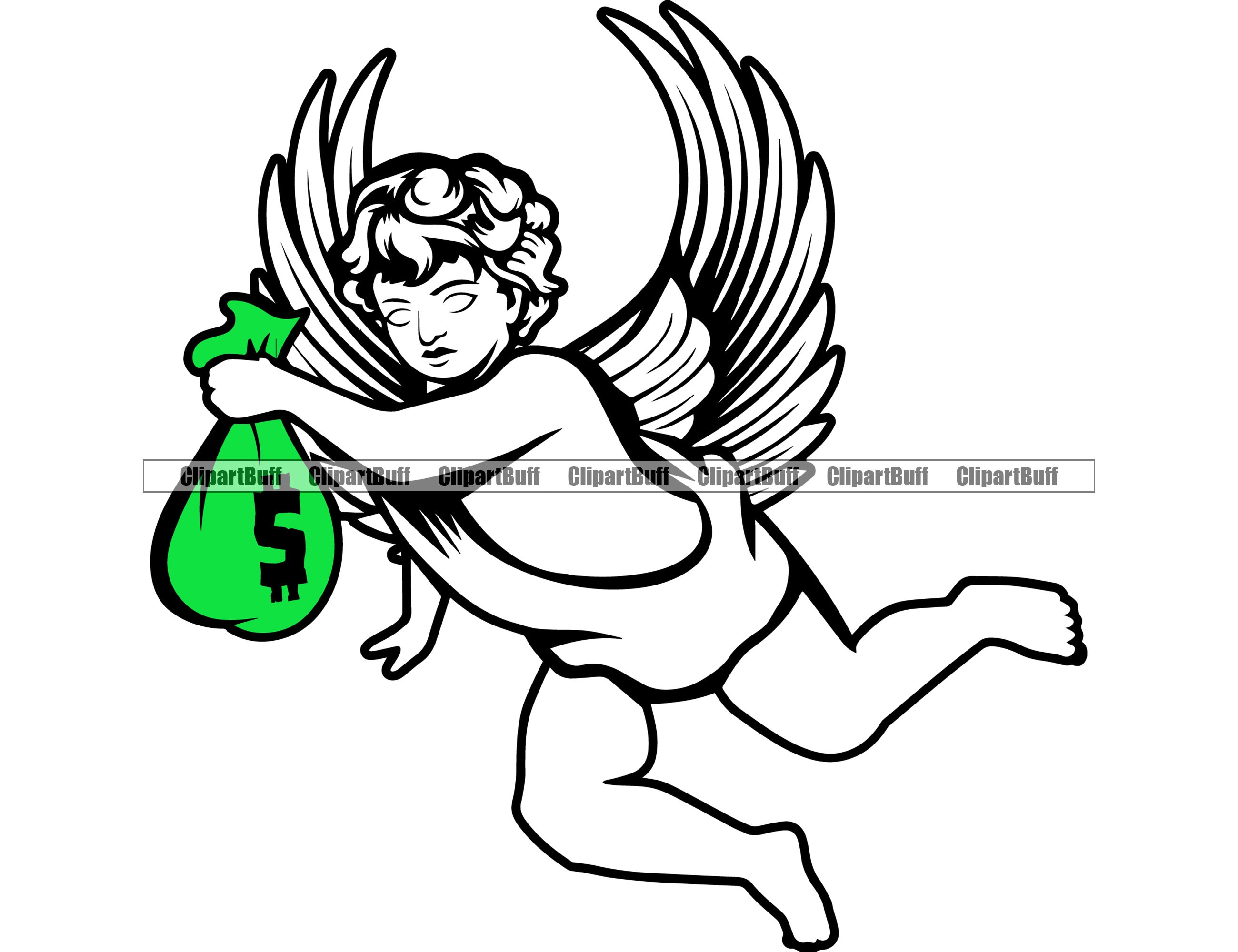 Gangster Hustle Angel Wings Holding Money Bag Wing Rich Cash Rap Hip ...