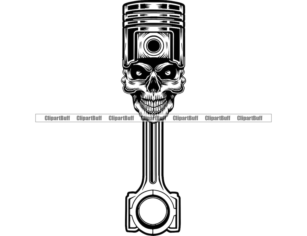 Skull Head Piston Skeleton Mechanic Garage Shop Auto Parts Engine Fire ...