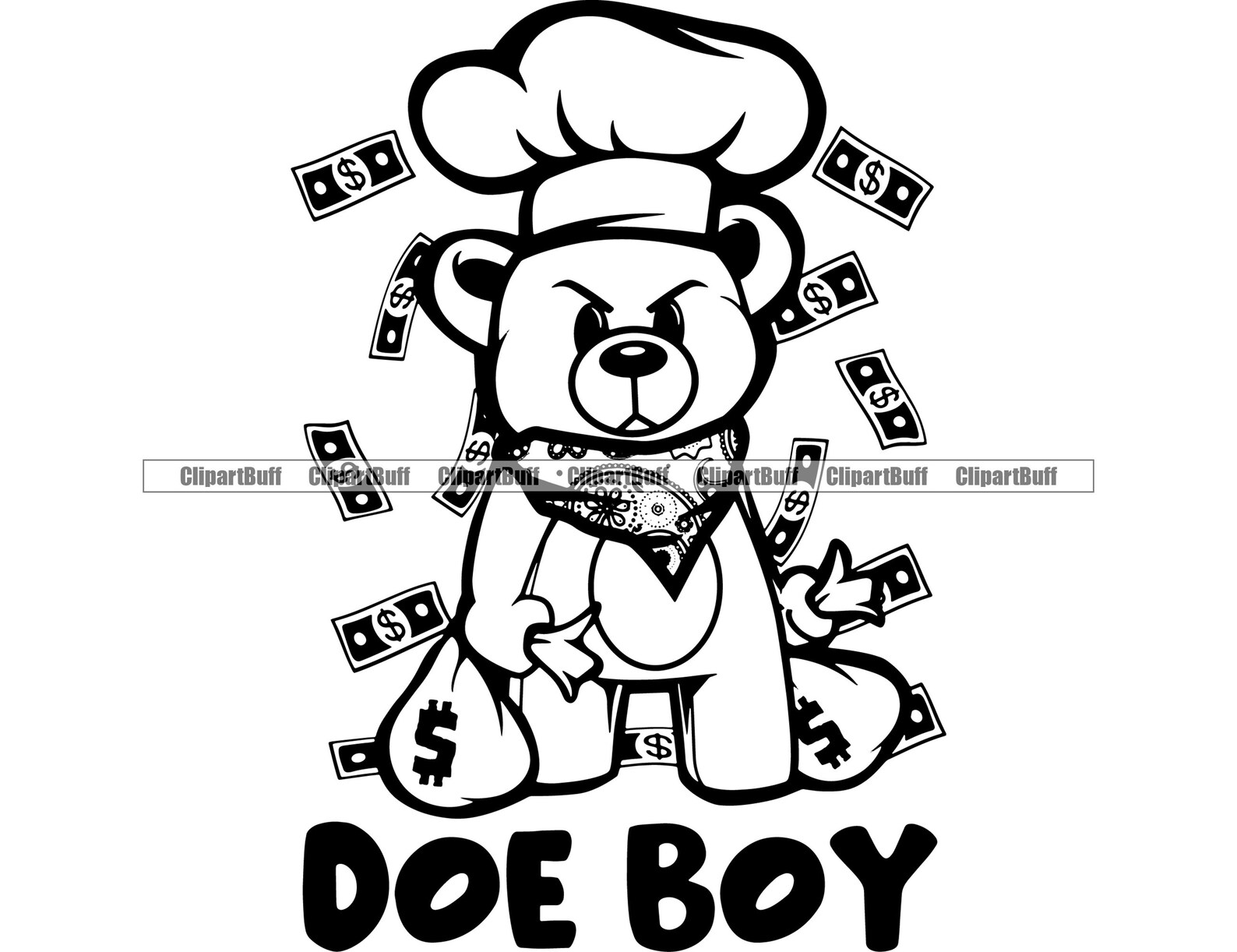 Doe Boy Gangster Hustle Teddy Bear Chef Money Dripping Holding Cash Bag ...