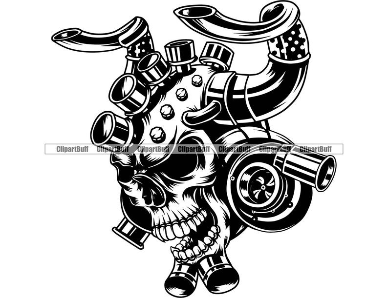 Turbo Booster Engine Skull Skeleton Head Mechanic Car Truck Automotive ...