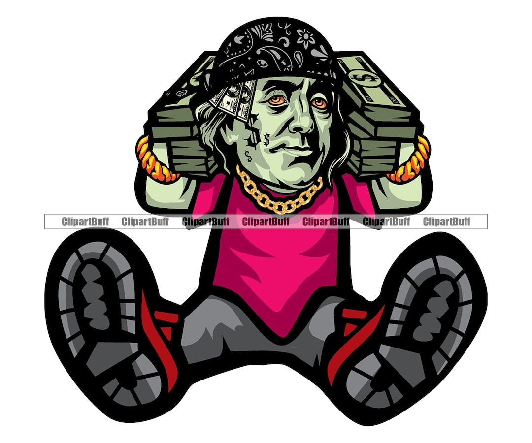 Gangster Hustle President Ben Franklin Gang Bandana Money Stack Hip Hop ...
