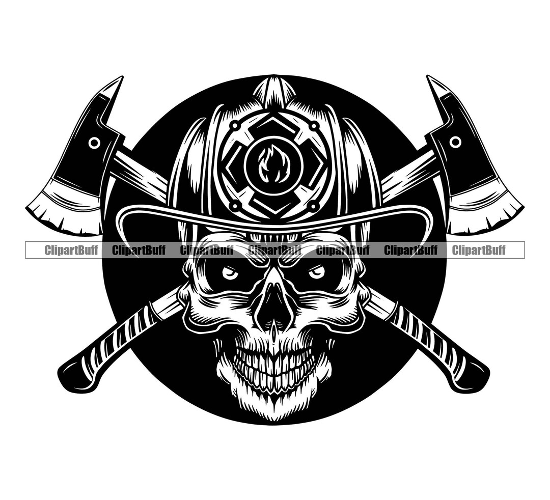 Firefighter Skull Helmet Axes Fire Fireman Firefighting Skeleton ...