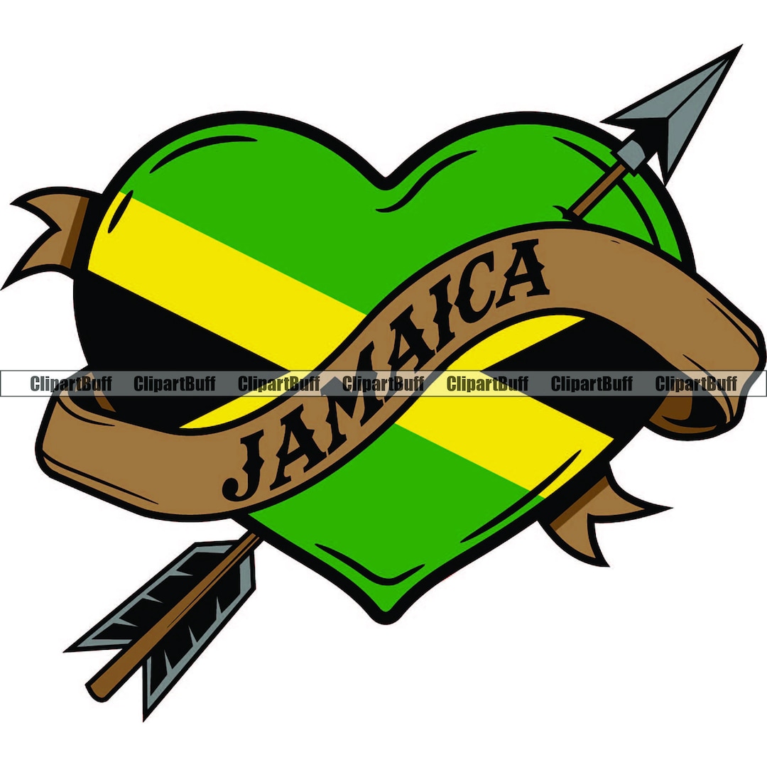 Jamaica Heart Flag Arrow Ribbon Jamaican Reggae Rasta Pride Love ...