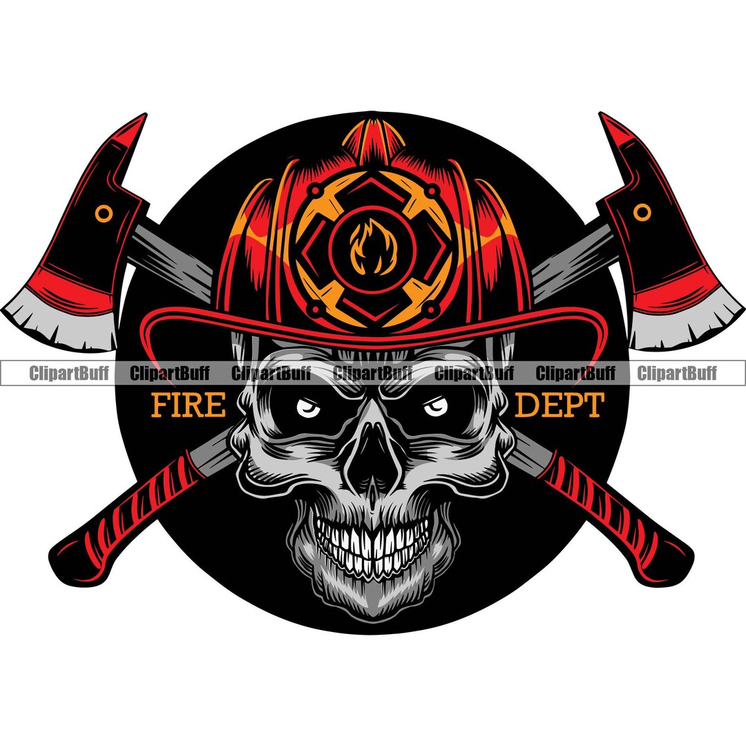 Fireman Skull Head Axe Crossed Crossbones Skeleton Firefighter ...