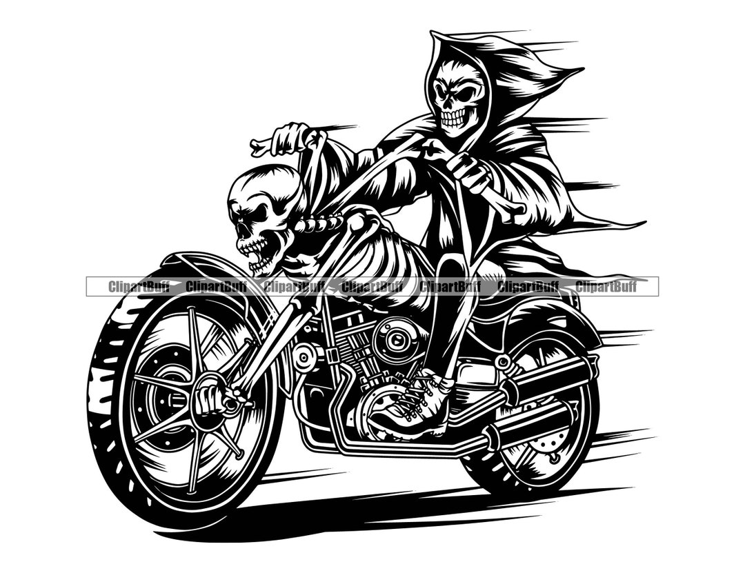 Grim Reaper Skull Riding Skeleton Motorcycle Motorbike Cycle Sickle ...