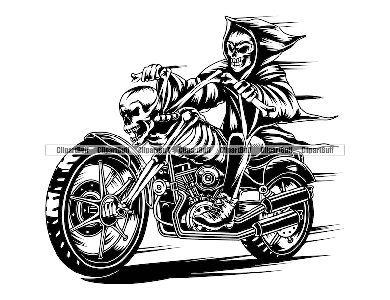 Grim Reaper Skull Riding Skeleton Motorcycle Motorbike Cycle Sickle ...