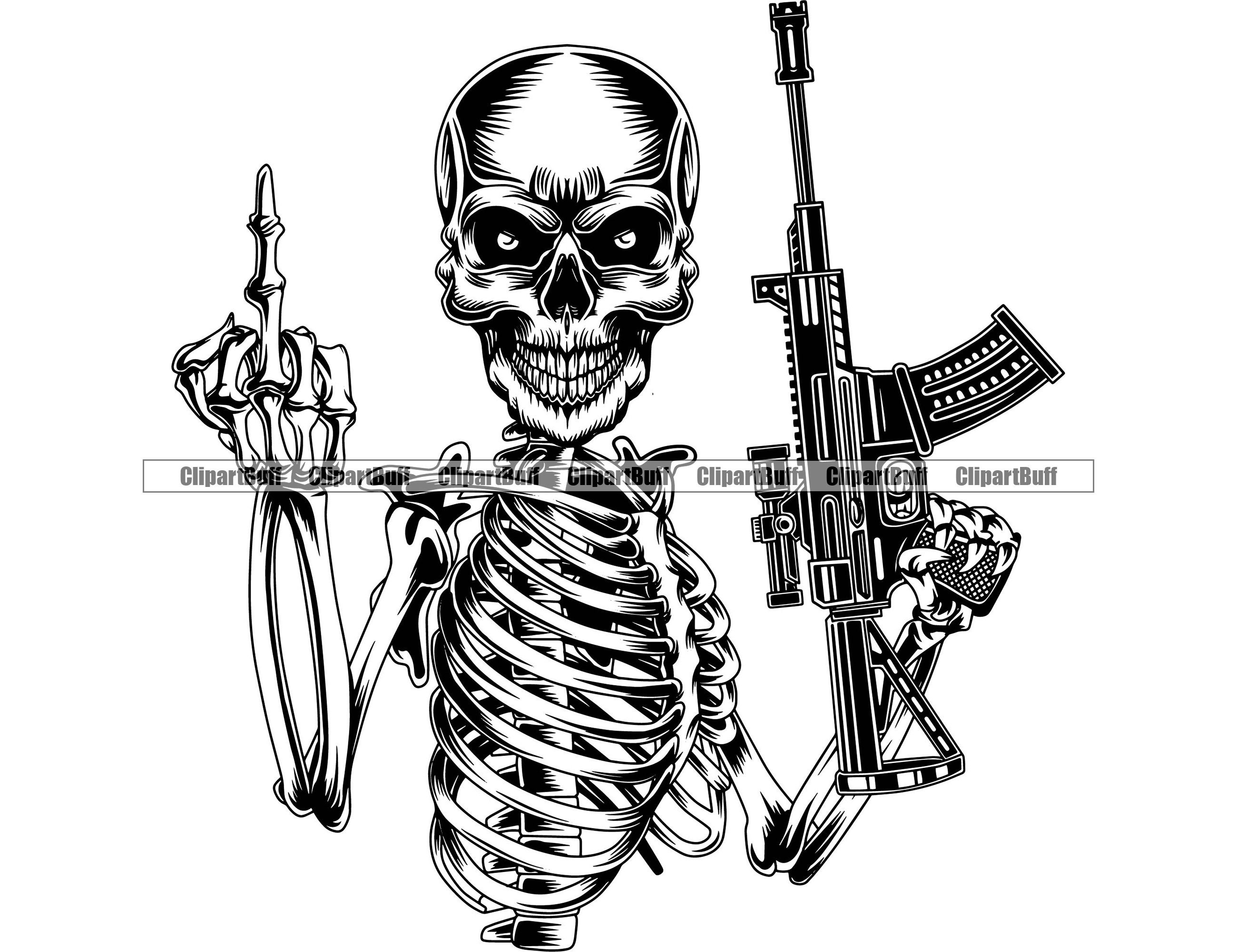 Skull Skeleton Middle Finger Shooter Machine Gun Mob Gangster - Etsy