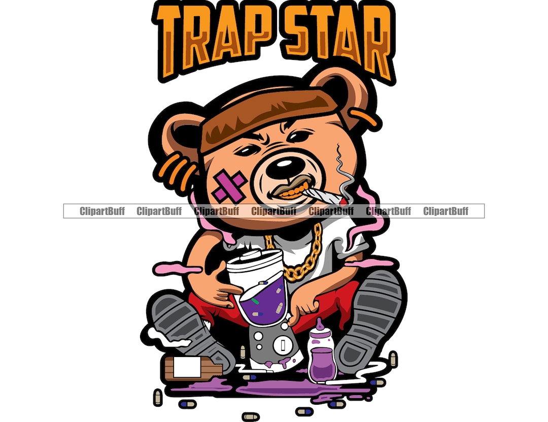 Trap Star Gangster Hustle Teddy Bear Smoking Cigar Mixing Purple Drink ...