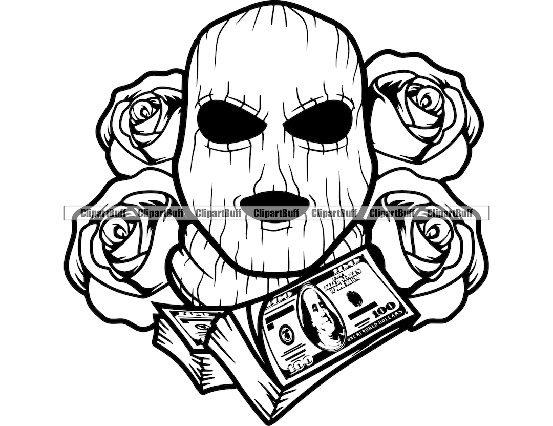 Get Money Hustle Ski Mask Rose Hustle Gangster Money Stack Rich Cash ...