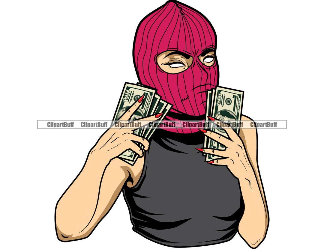 Gangster Hustle Woman Money Pink Ski Mask Rich Thug Hood Street Gang ...