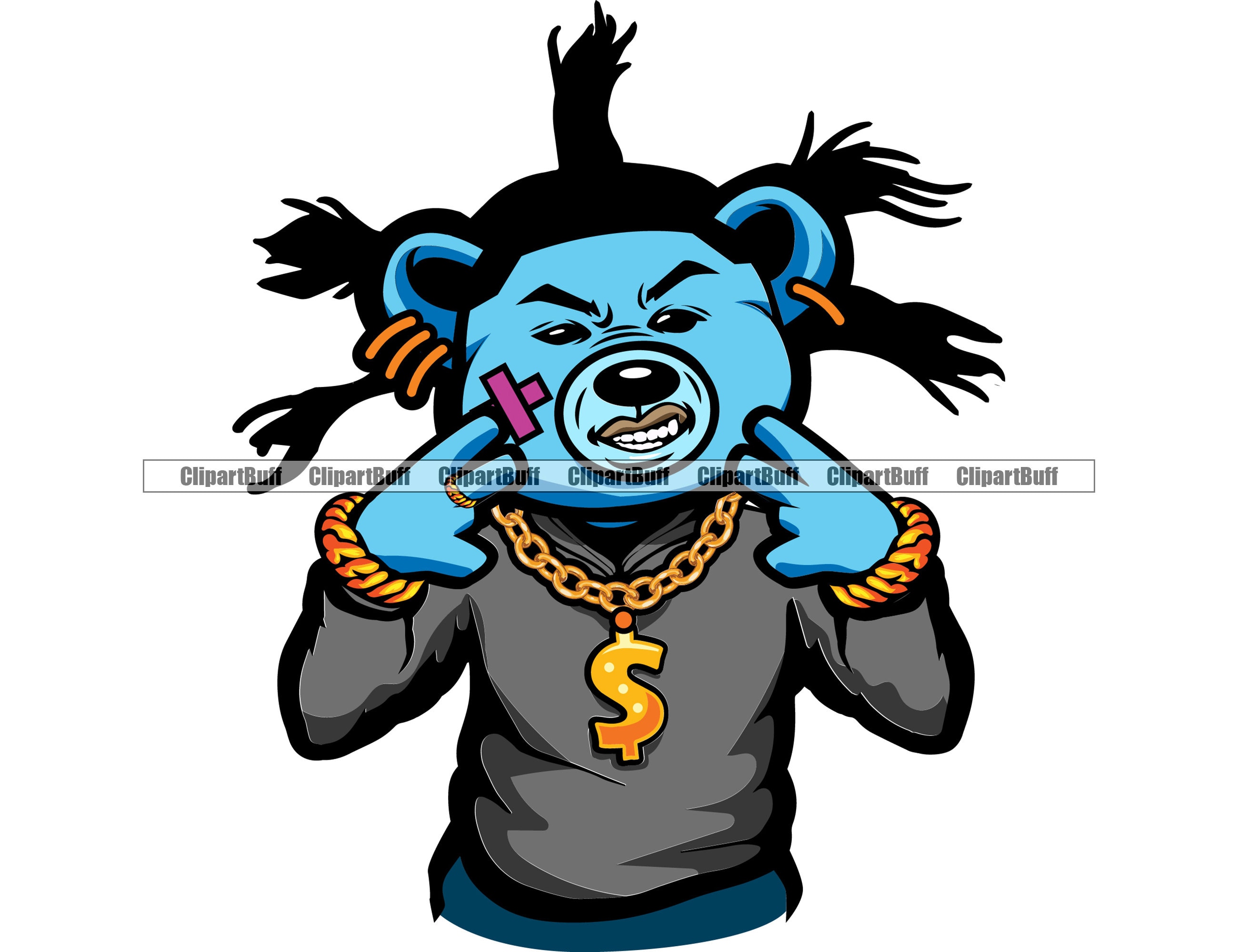 Gangster Hustle Teddy Bear Scar Face Bandage Dread Hair Trap Gold ...