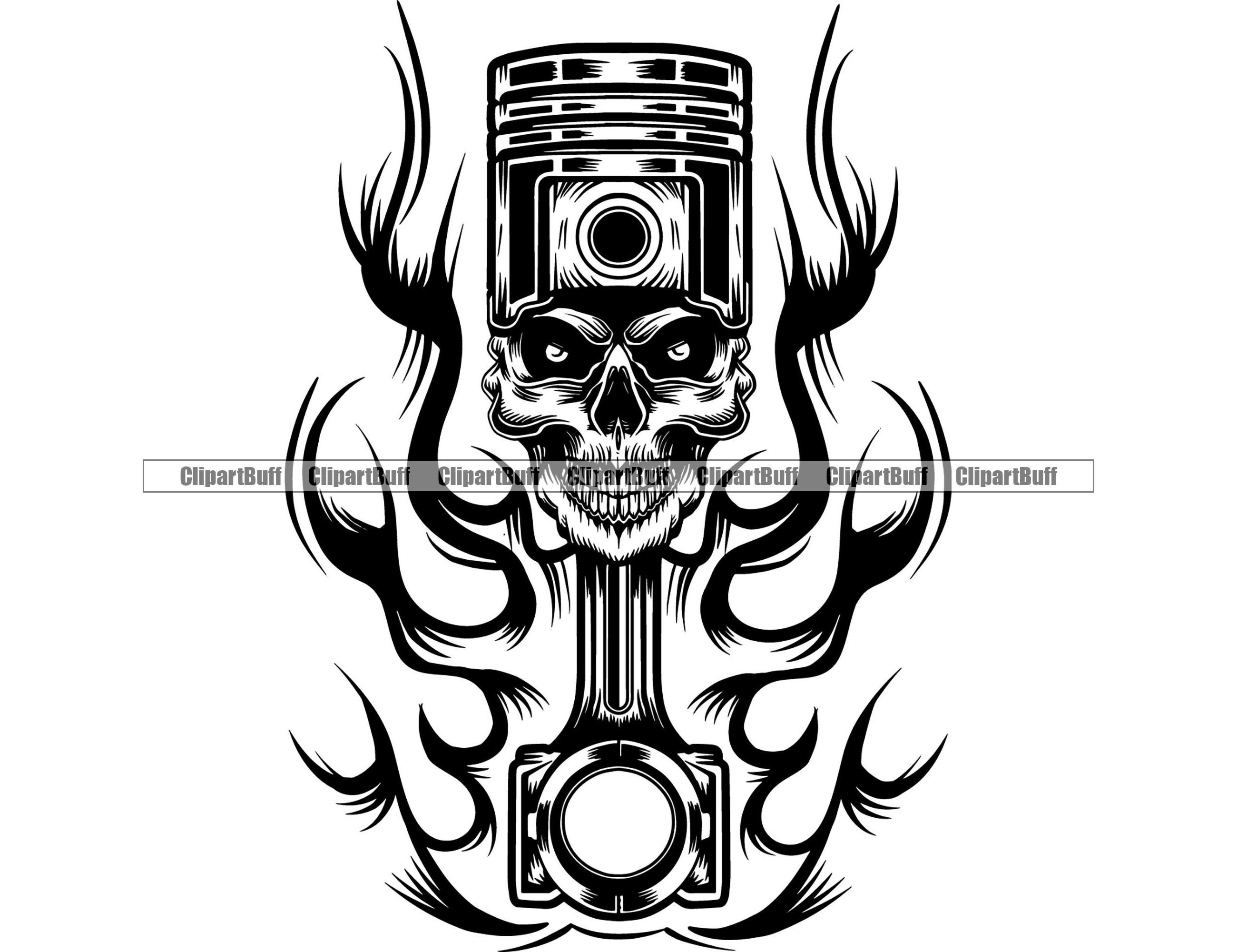 Skull Head Piston Skeleton Mechanic Garage Shop Auto Parts Automobile ...