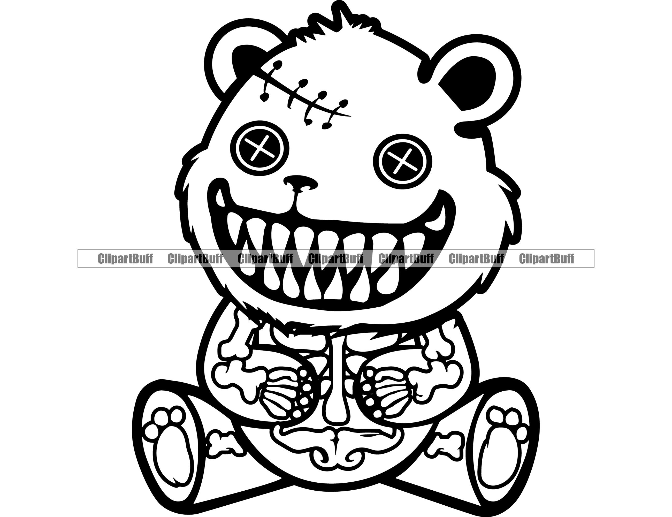 Horror Teddy Bear Skeleton Skin Bone Fur Sharp Teeth Stitched Head ...