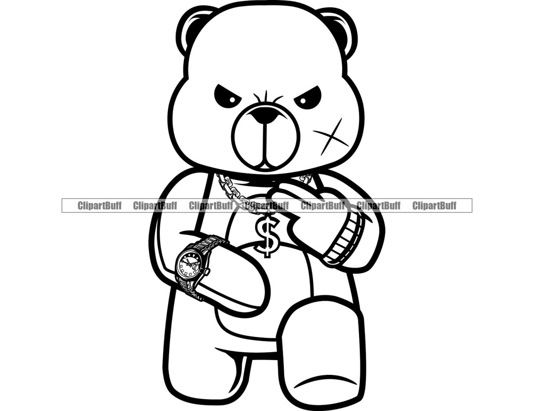 Gangster Teddy Bear Peace Sign Gold Watch Money Chain Hustling Scar ...