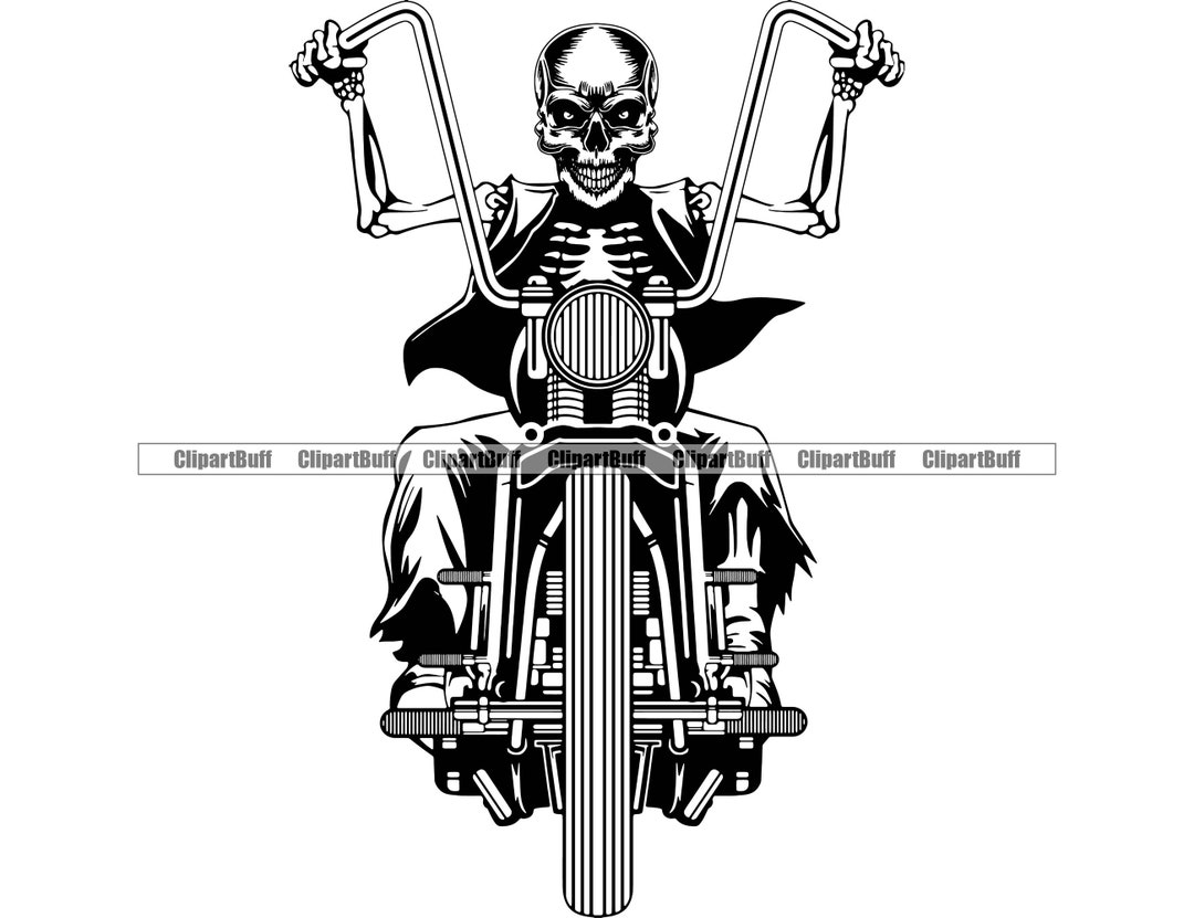 Motorcycle Gang Skull Biker Rider Skeleton Custom Bike Garage Head Bone Evil Face Tattoo Chopper ...