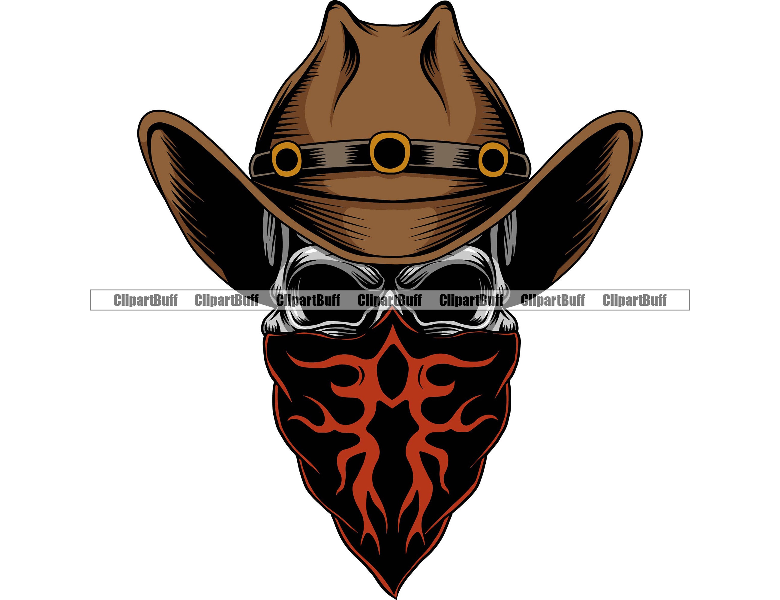 Skull Cowboy Hat Flames Bandana Country Western Wild West - Etsy