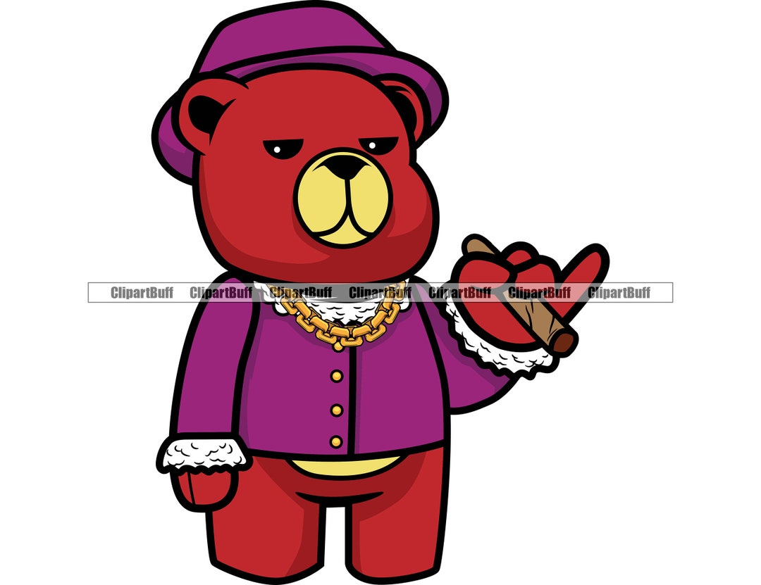 Gangster Hustle Pimp Teddy Bear Fur Coat Smoking Cigar Fedora Hat Trap ...