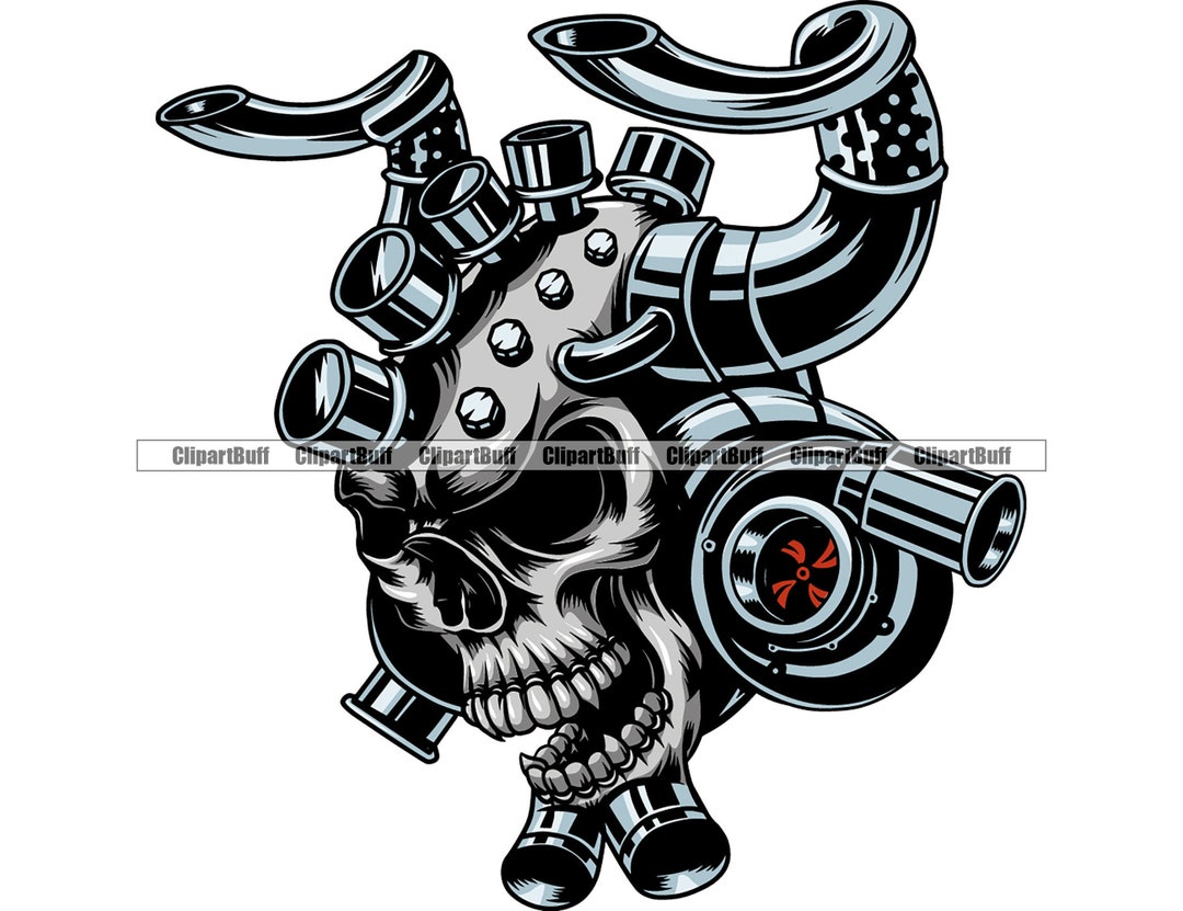 Turbo Skull Chrome Pipe Horns Skeleton Mechanic Service Repair Car ...