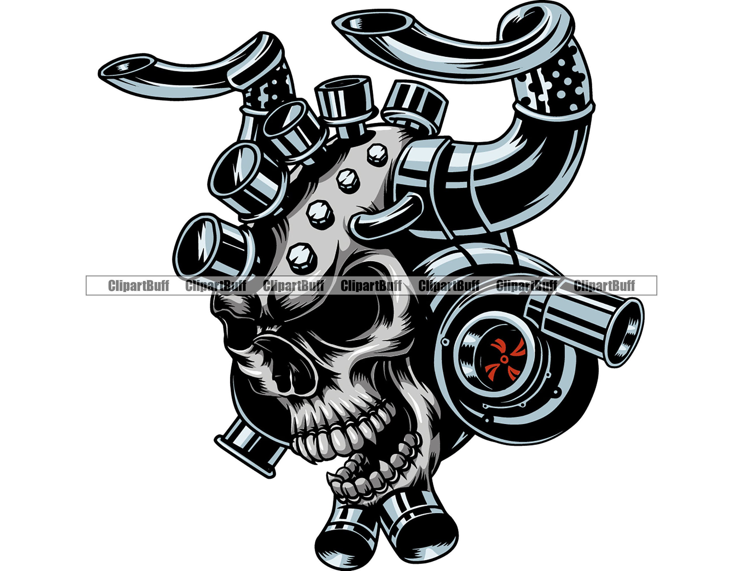Turbo Skull Chrome Pipe Horns Skeleton Mechanic Service Repair - Etsy
