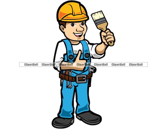 Painter Handyman Construction Man Worker Cartoon Character | Etsy