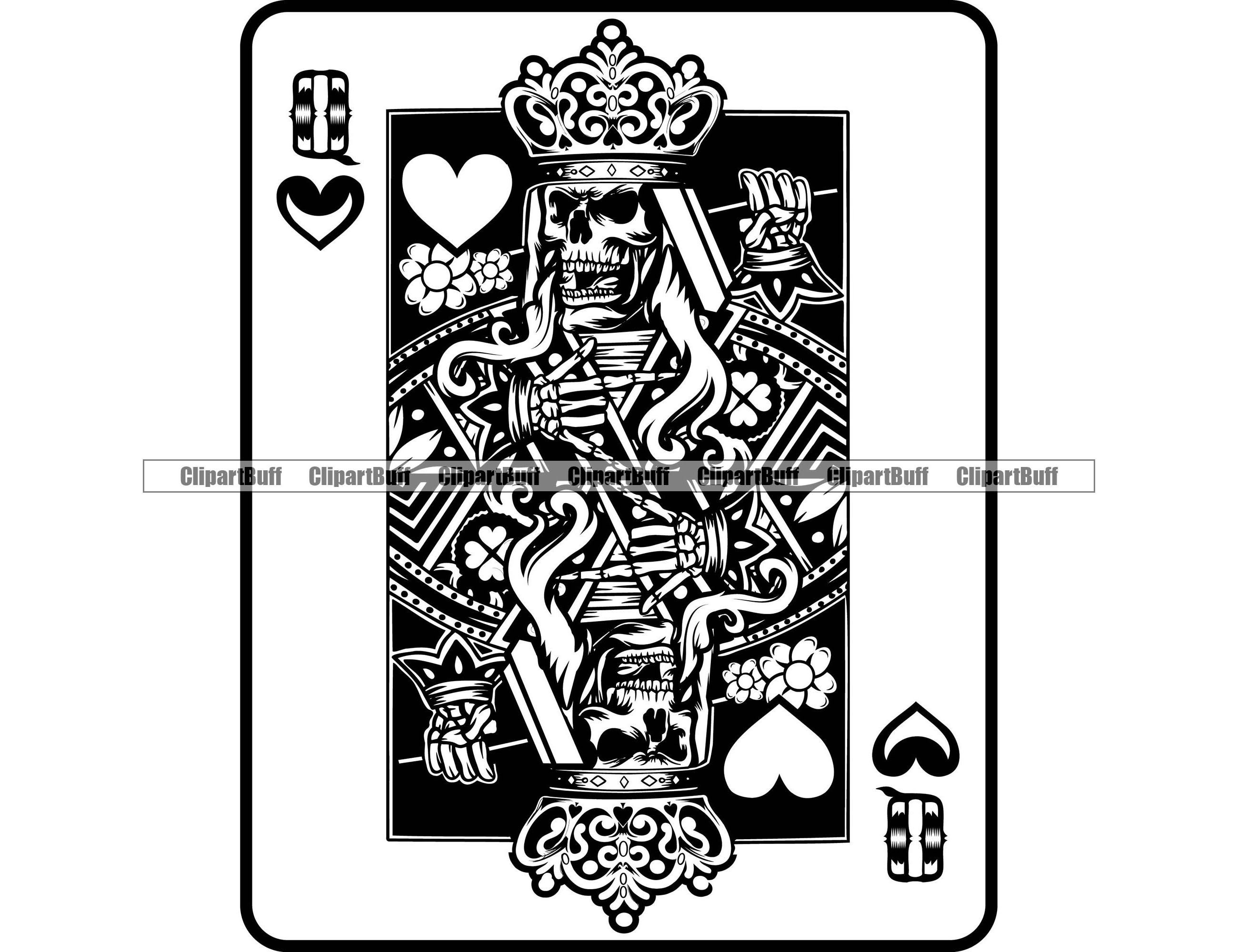 Skull Skeleton Playing Card Queen of Hearts Poker Casino Gamble Texas ...