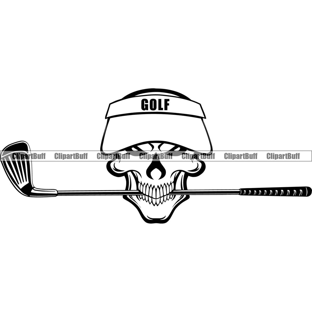 Skull Golf Player Wearing Cap Skeleton Golf Equipment on Mouth Grin ...