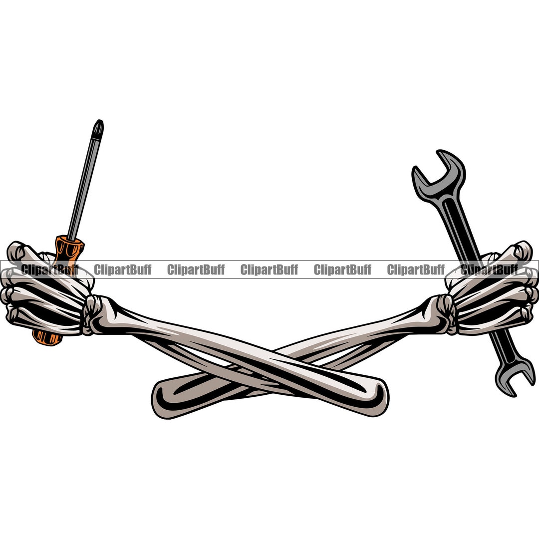 Skeleton Hand Holding Wrench Screwdriver Mechanic Garage Shop Auto ...