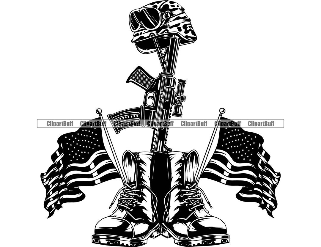 Fallen Soldier Armed Forces Military Combat War Battle USA Flag Boots ...