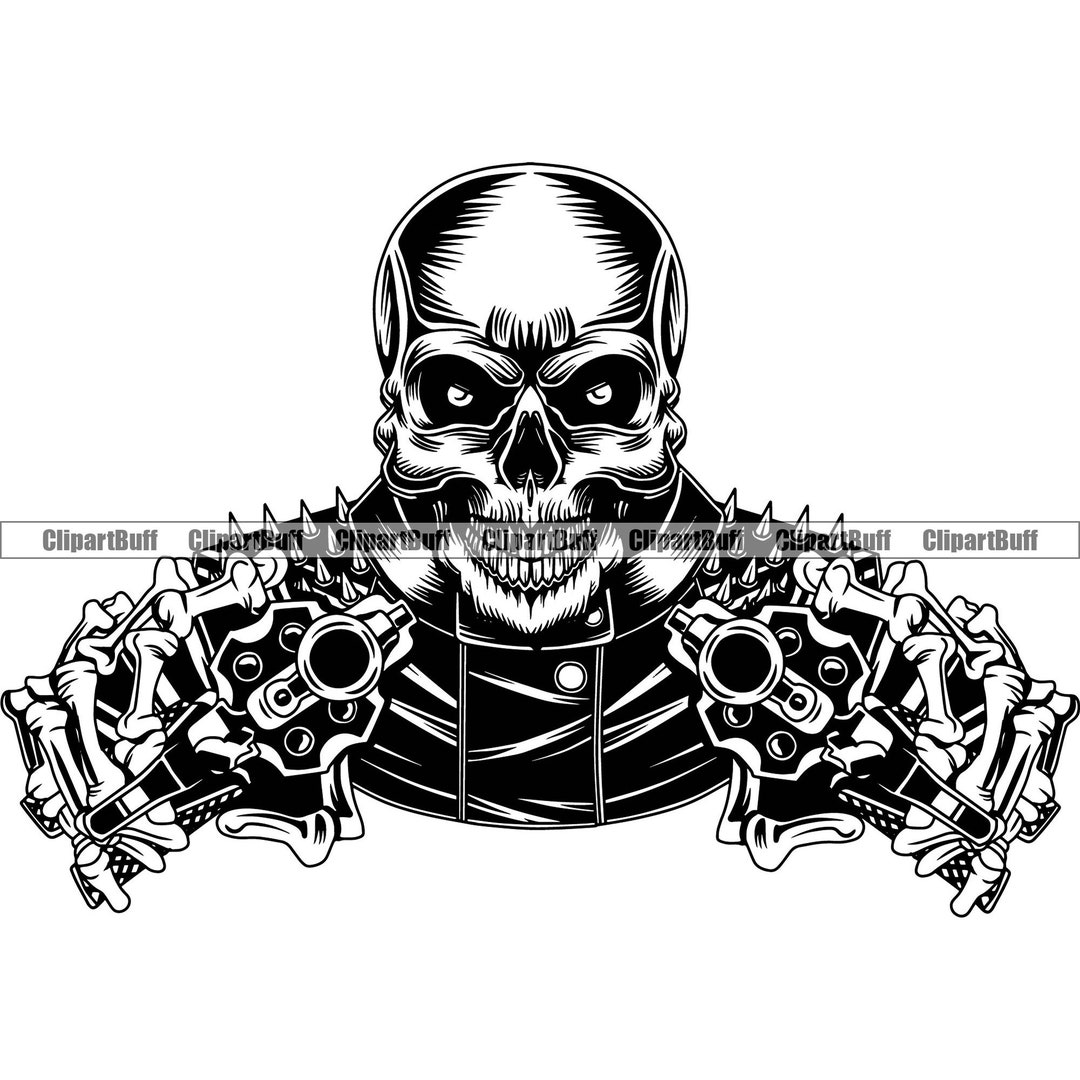 Skull Gangster Shooter Robber Pistol Guns Biker Rock Motorcycle ...