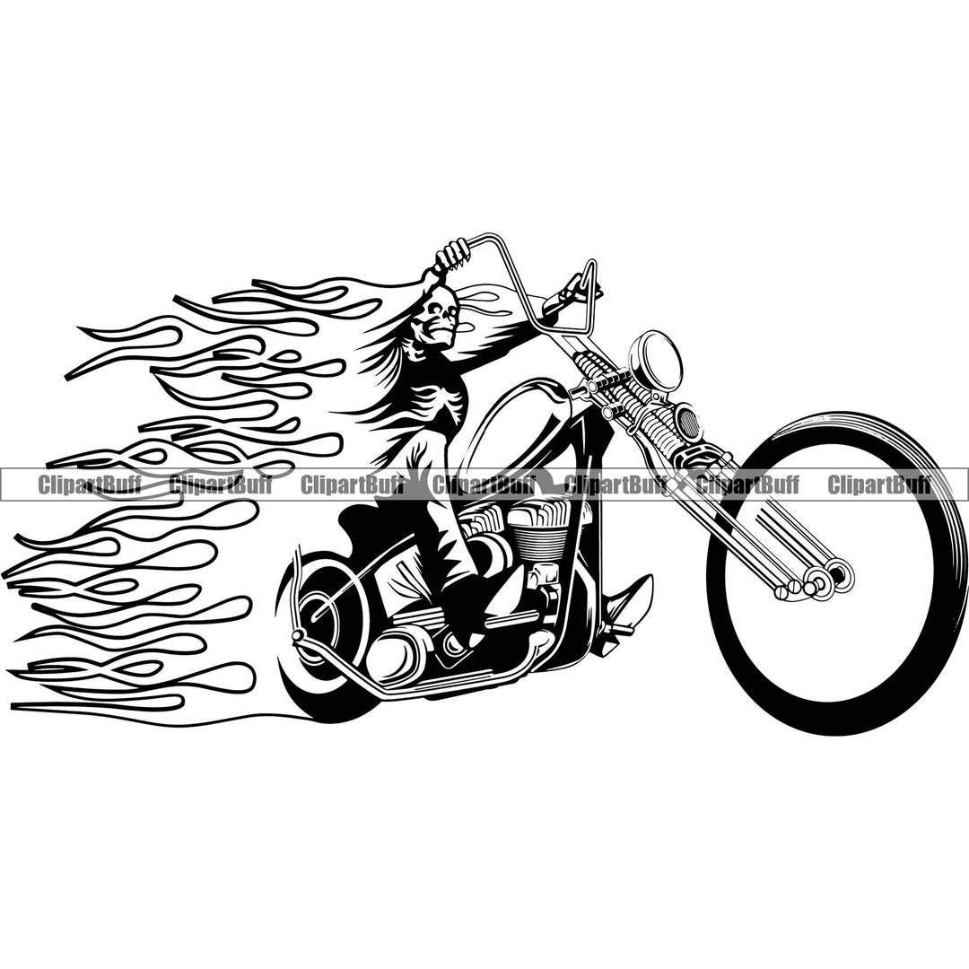 Skeleton Motorcycle Motorbike Skull Cycle Sickle Flame Ride Riding ...