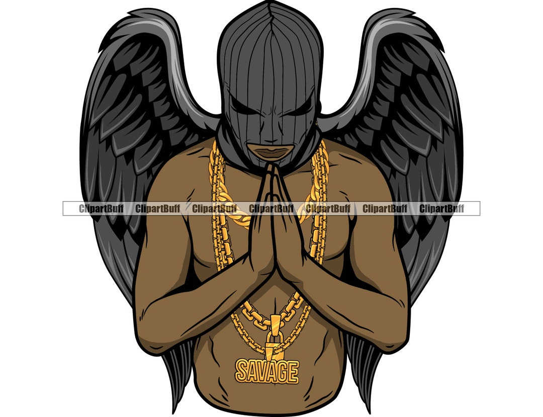 Gangster Hustle Man Ski Mask Gold Chains Praying Rich Thug Mafia Crime ...