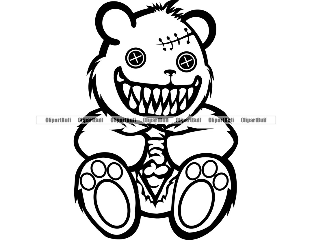 Horror Teddy Bear Ripping Fur Open Sharp Scary Teeth Stitched Head ...