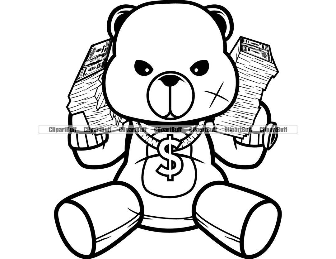 Gangster Hustle Teddy Bear Money Stack Cell Phones Gold Necklace ...