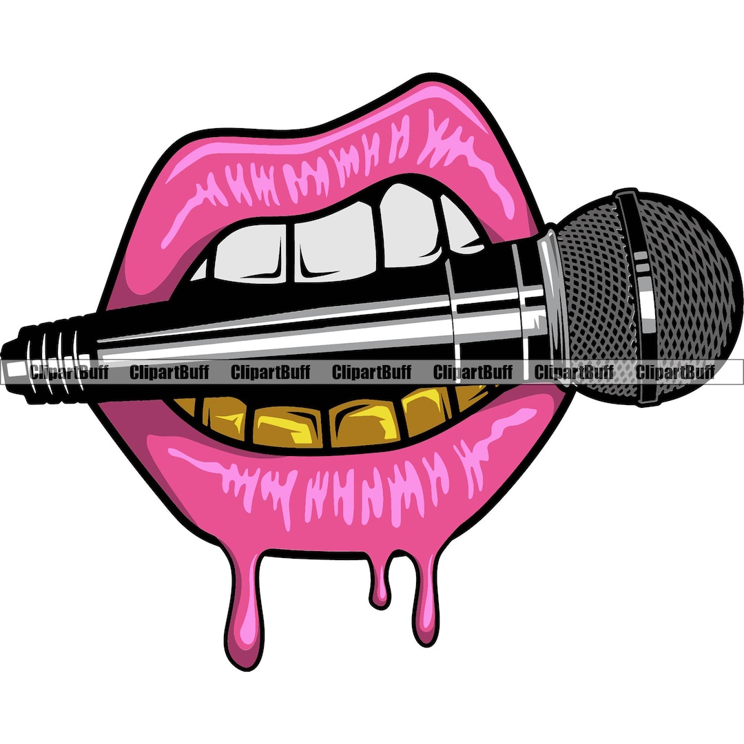 Sexy Lips Biting Mic Microphone Gold Teeth Mouth Female Pretty Girl ...
