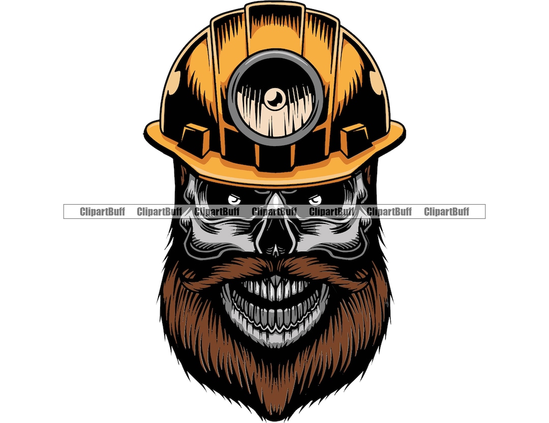 Miner Skull Helmet Beard Headlamp Build Mining Mine Digger Labor Work ...