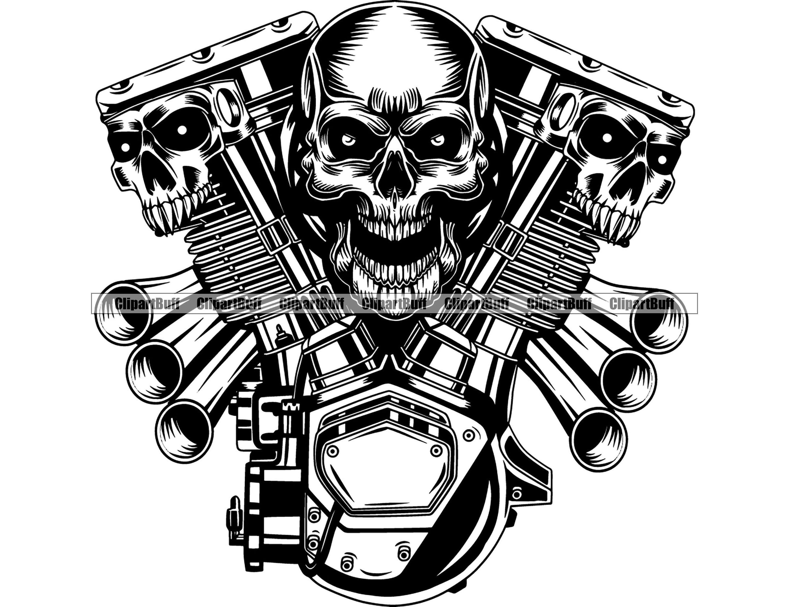 Skull Vehicle Engine Skeleton Mechanic Garage Shop Auto Parts Engine ...