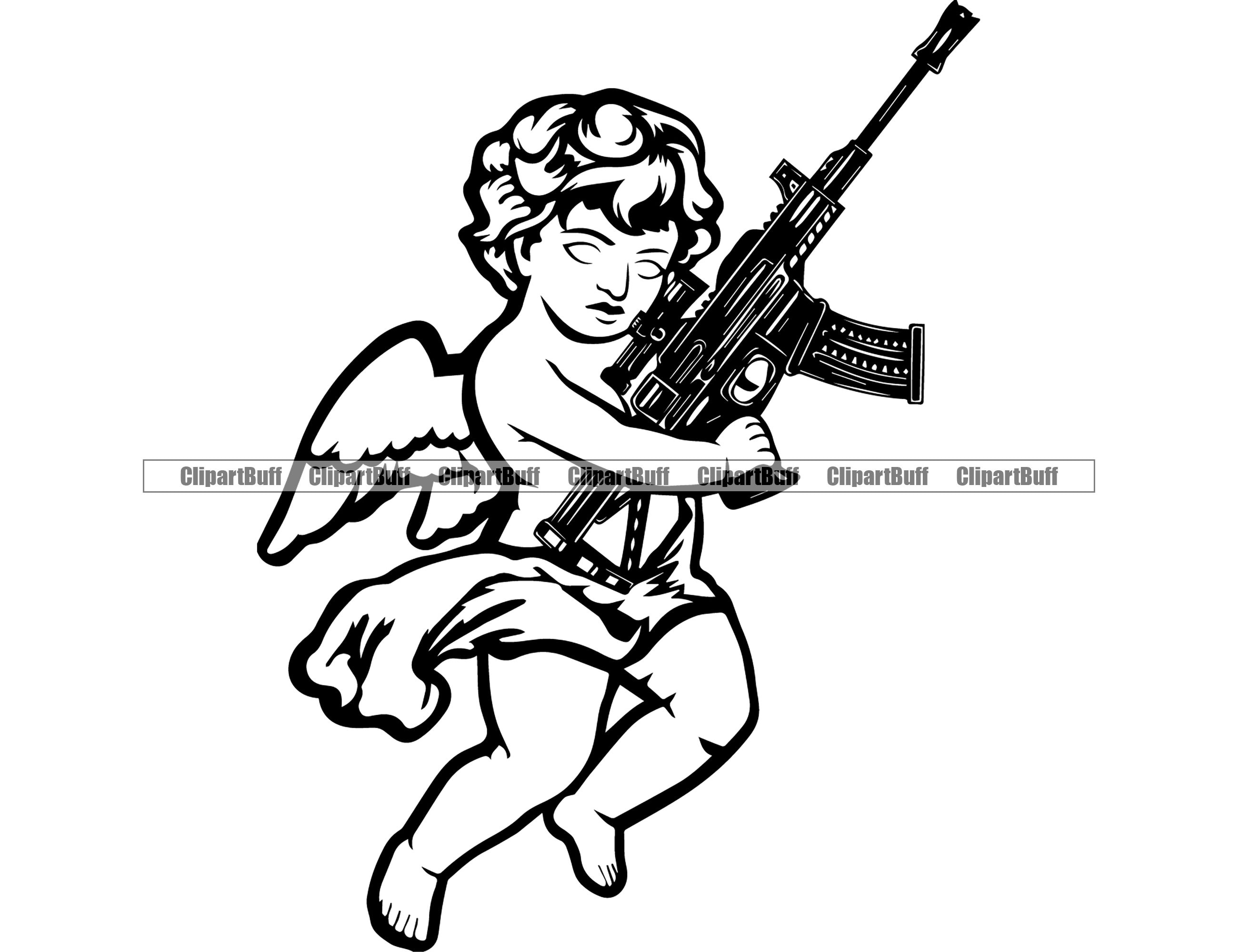Gangster Angel Statue Holding Machine Gun Wings Trap Plug Mafia Boss ...