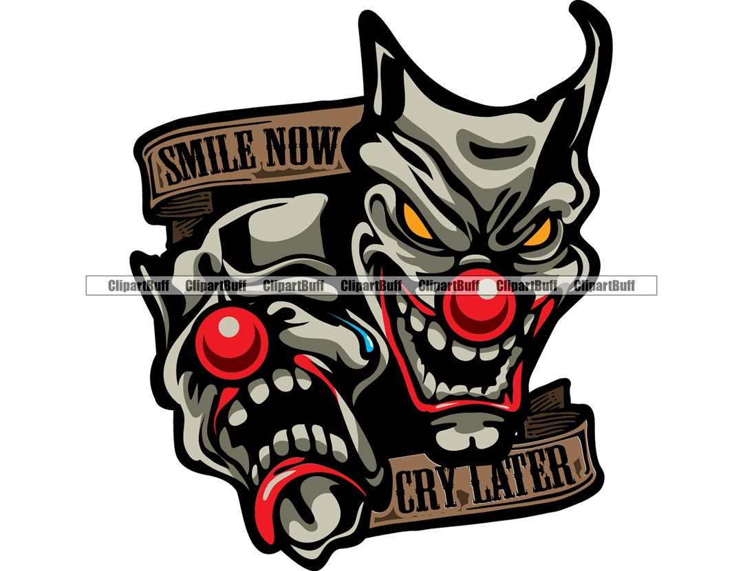 Smile Now Cry Later Gangster Joker Clown Face Skeleton Head Mask Grin ...