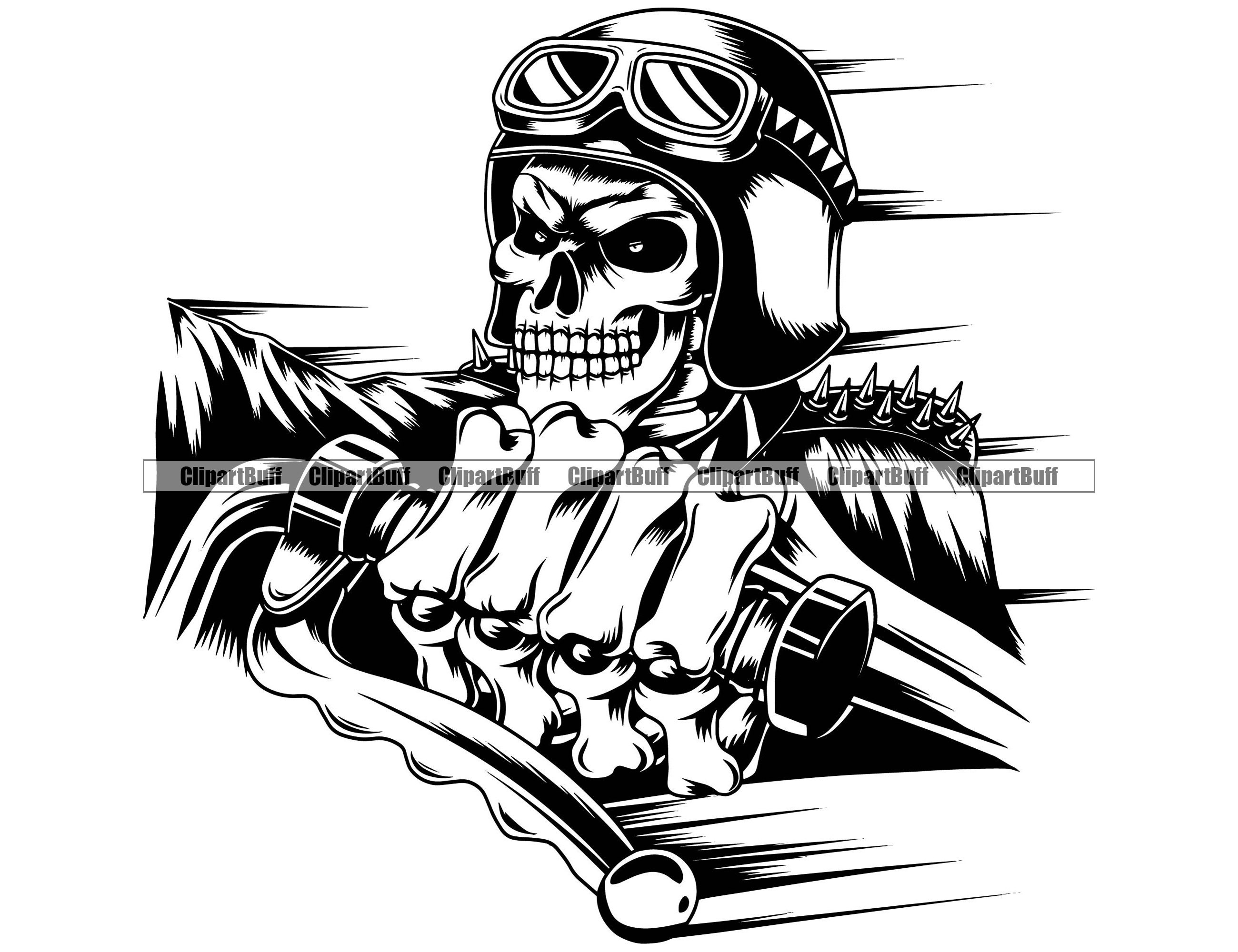 Motorcycle Gang Skull Biker Rider Road Drive Speed Skeleton Head Bone ...