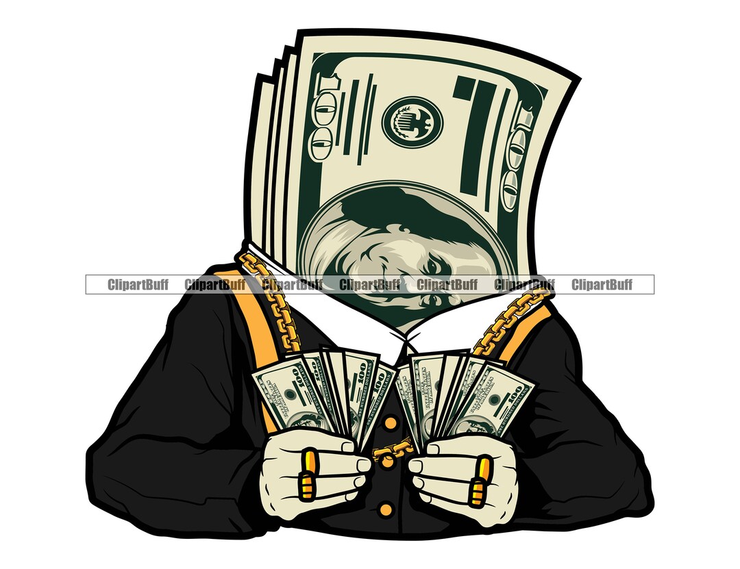 Hustle Money 100 Dollar Bill Stack Cartoon Counting Cash Note Gold Ring ...