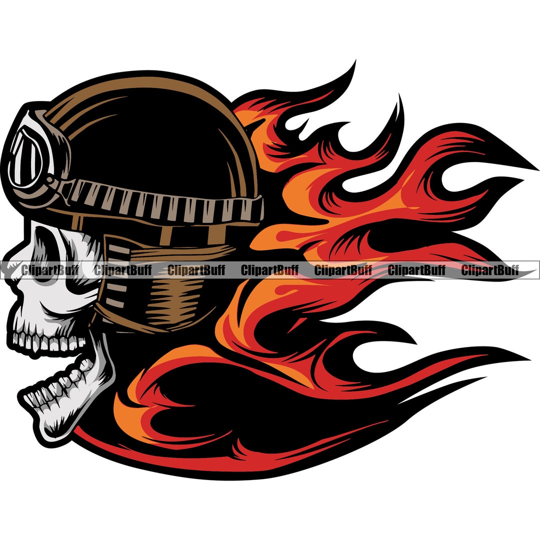 Skull Motorcycle Flaming Helmet Biker Hear Skeleton Fire Flame Custom ...