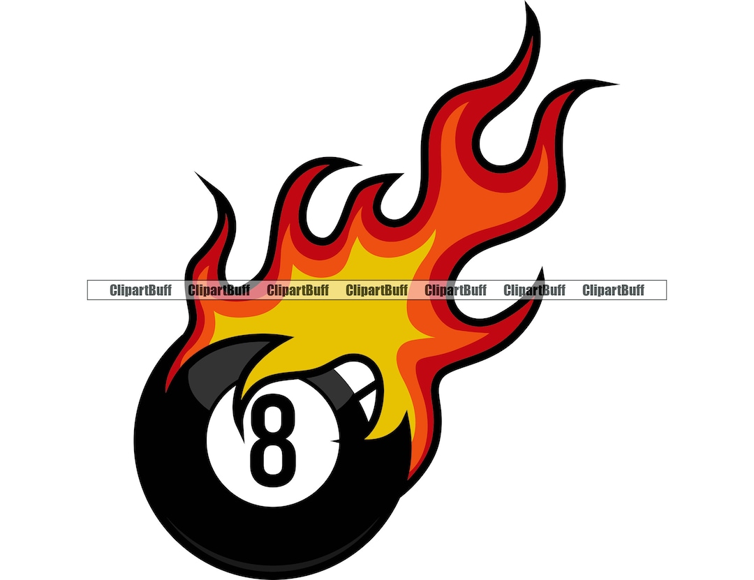 Flaming 8 Eight Ball Billard Pool Stick League Equipment Fire Flame ...